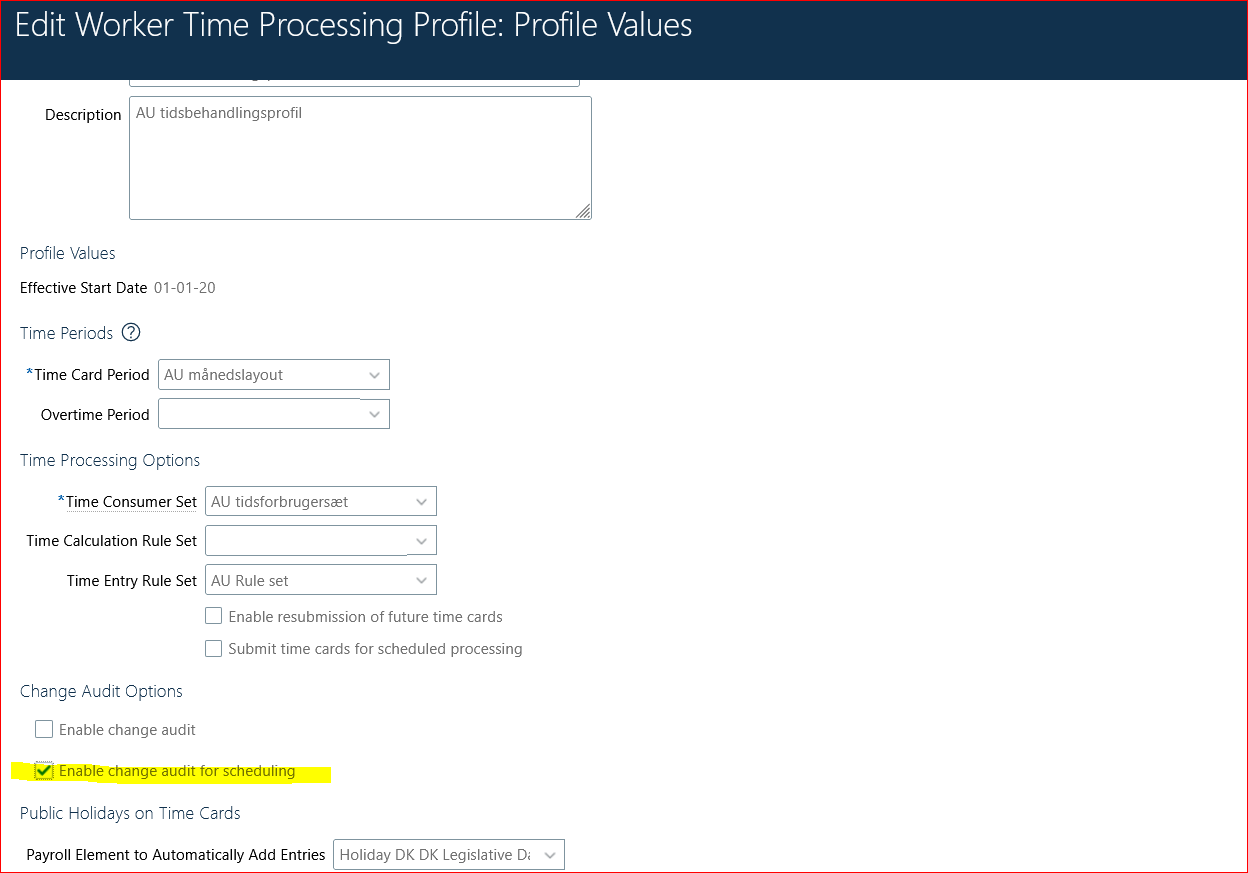 Enable change audit for scheduling on timecard — Cloud Customer Connect