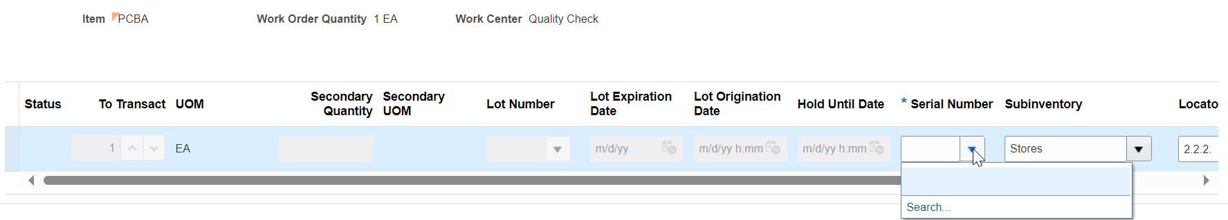 Unable to generate the serial number in the work order execution ...