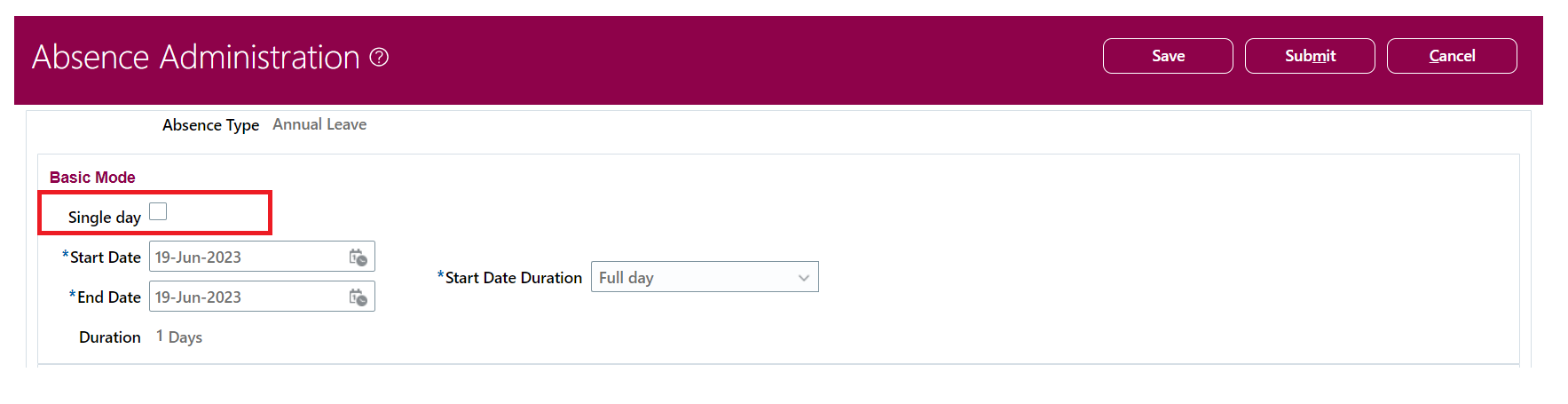 Person Absence Entry Single Day Checkbox Using Hdl — Cloud Customer Connect