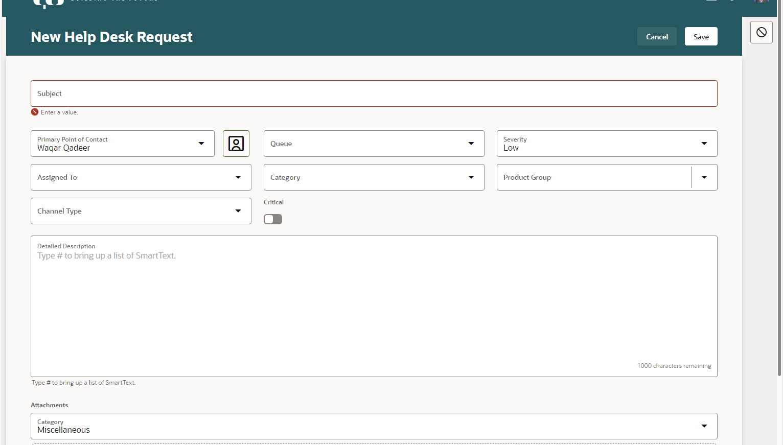 Service Request icon in HR help desk — Cloud Customer Connect