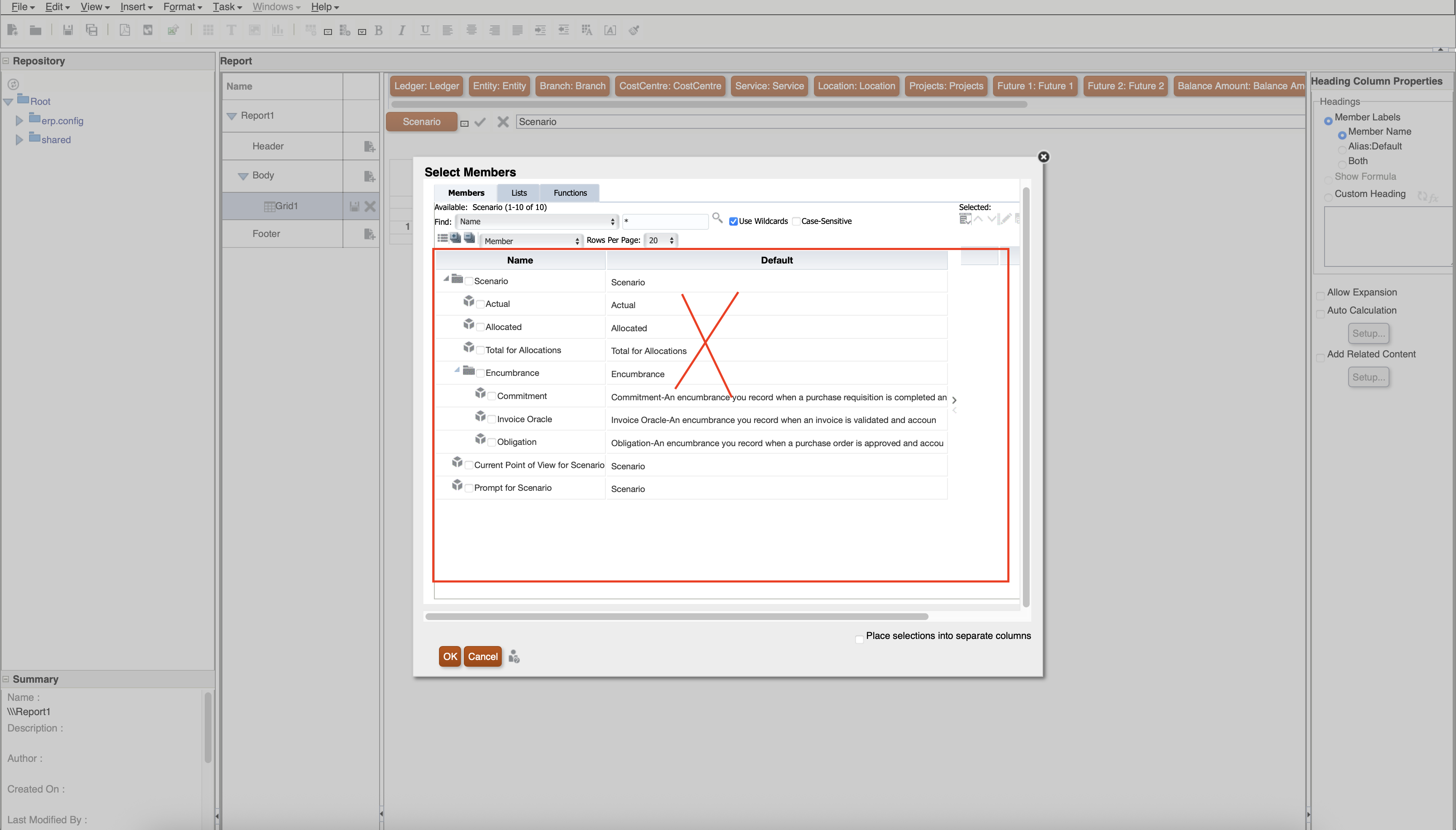 While creating FRS Report, I cannot find "Budget" choice when open ...
