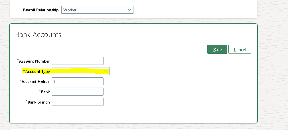 How to add account type in bank accounts ? — Cloud Customer Connect