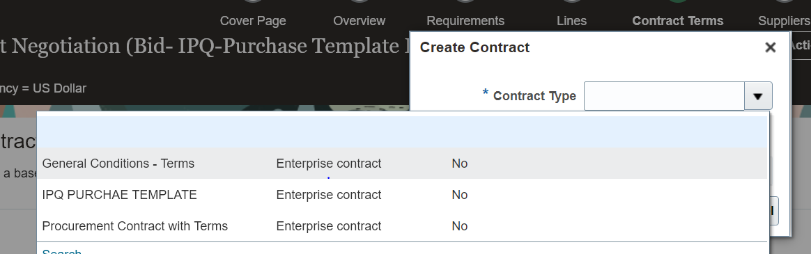 Restrict Users To Specific Contract Types And Terms Templates — Cloud Customer Connect