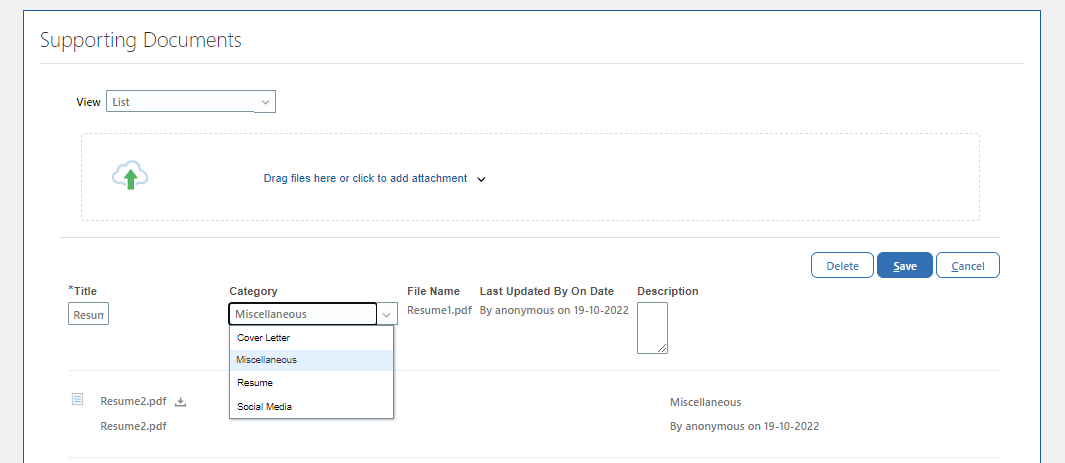 Add more values to attachment category under supporting document of ...
