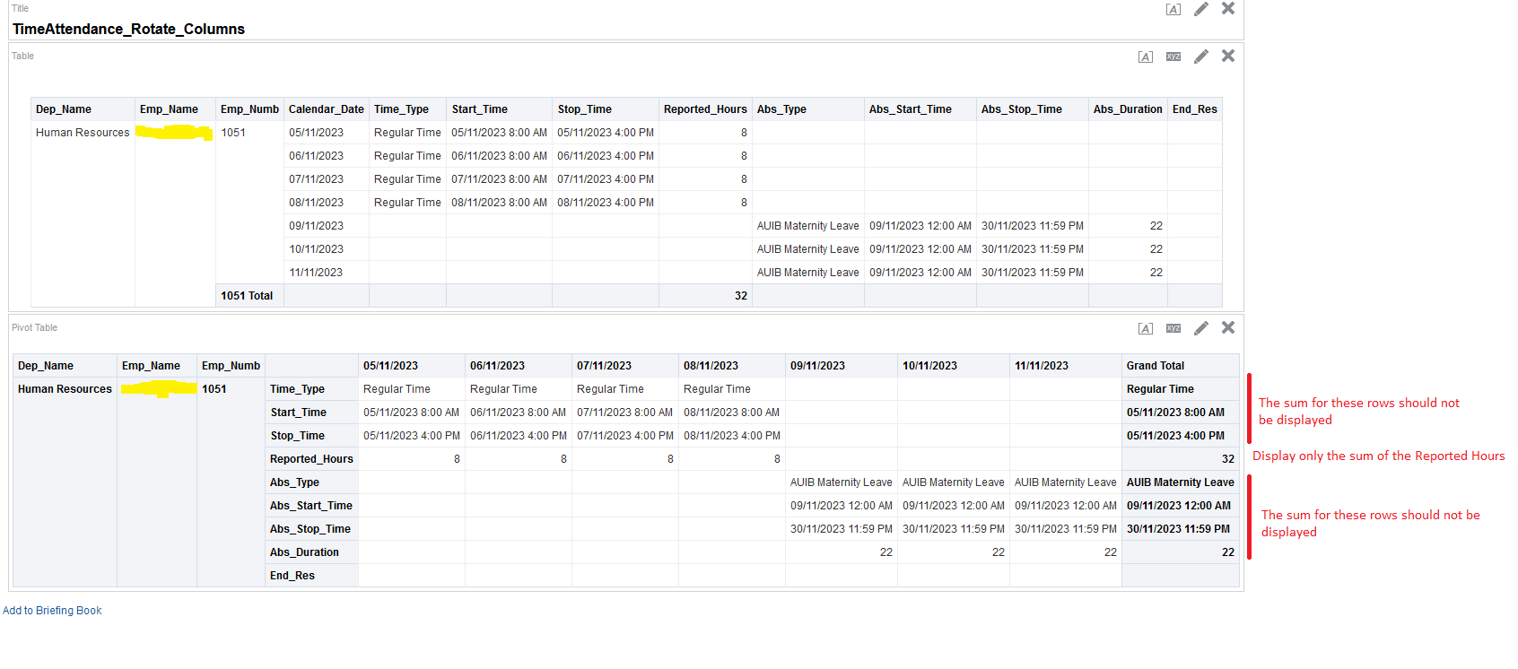 Otbi Transpose Rows To Columns In Otbi Ability To Perform Sum Only On One Row — Cloud 