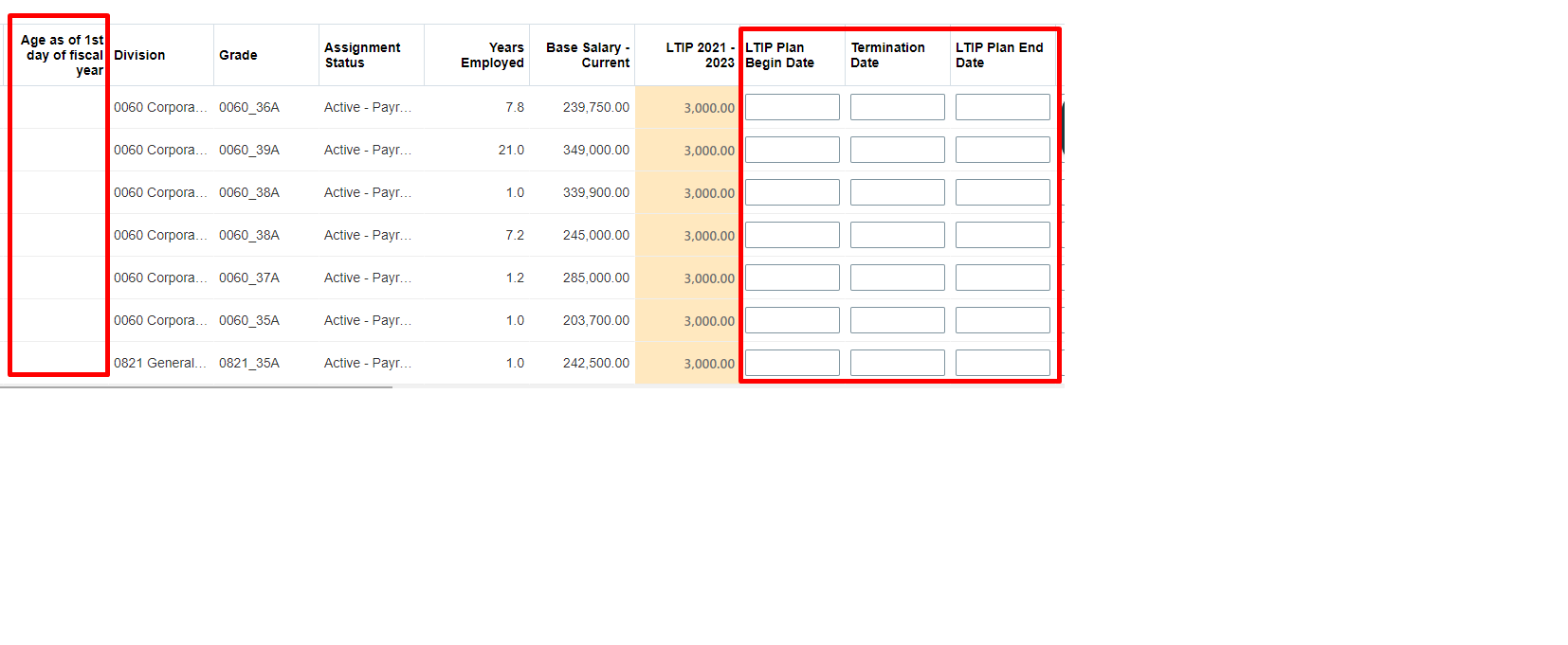 Tables in Workforce Compensation — Cloud Customer Connect