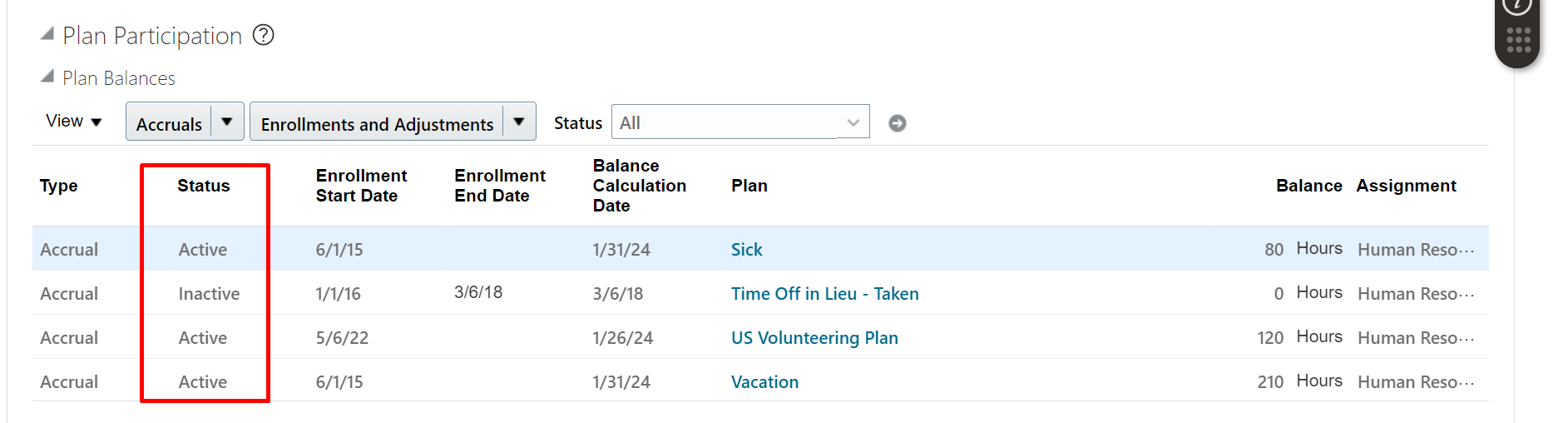 Table To Fetch Absence Plan Enrollment Status — Cloud Customer Connect