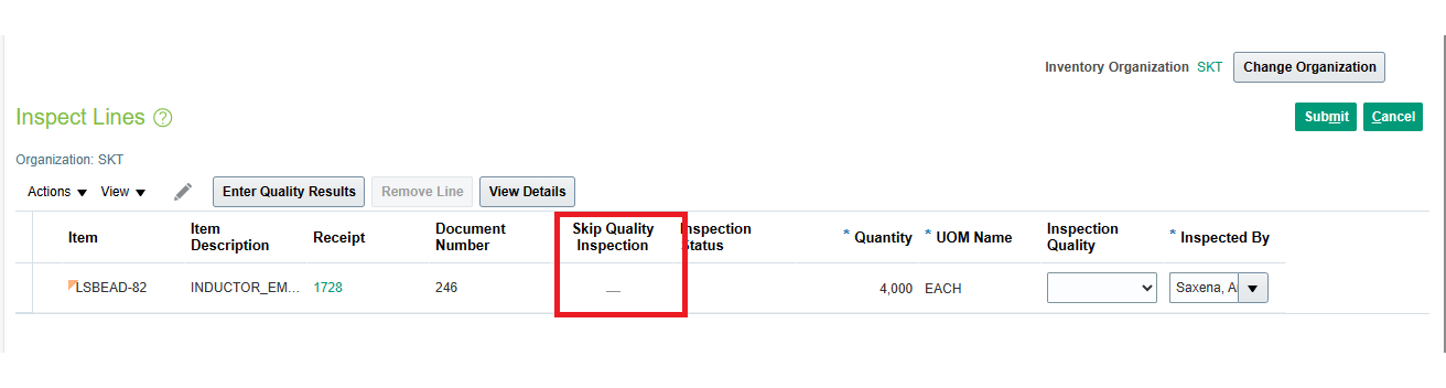 How To Enable Skip Quality Inspection During Inspect Receipts — Cloud Customer Connect