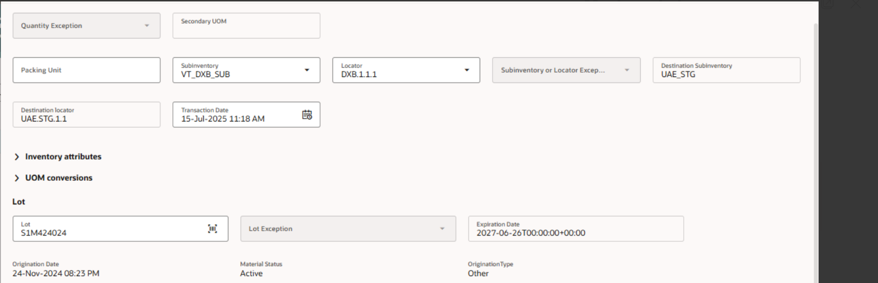 Unable to find available LOT LOV while pick confirmation in redwood UI ...