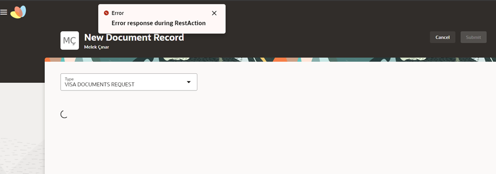 Error Response During Restaction Hcm Me Document Of Record — Cloud Customer Connect