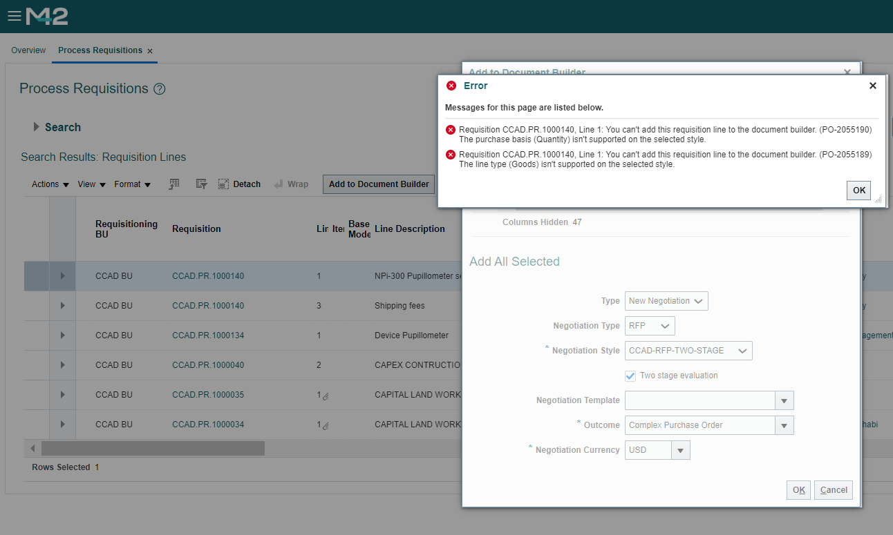 You Cant Add This Requisition Line To The Document Builder Po 2055189 — Cloud Customer Connect