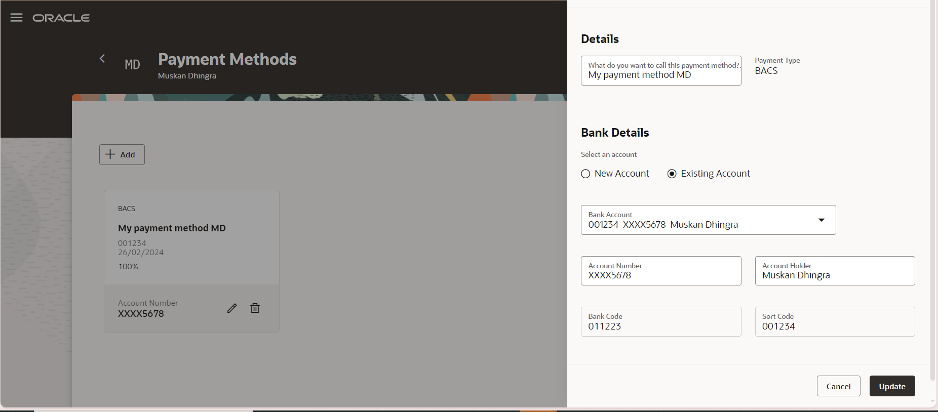 Bank And Branch Name On Payment Method Screen Ess Mss Redwood — Cloud Customer Connect