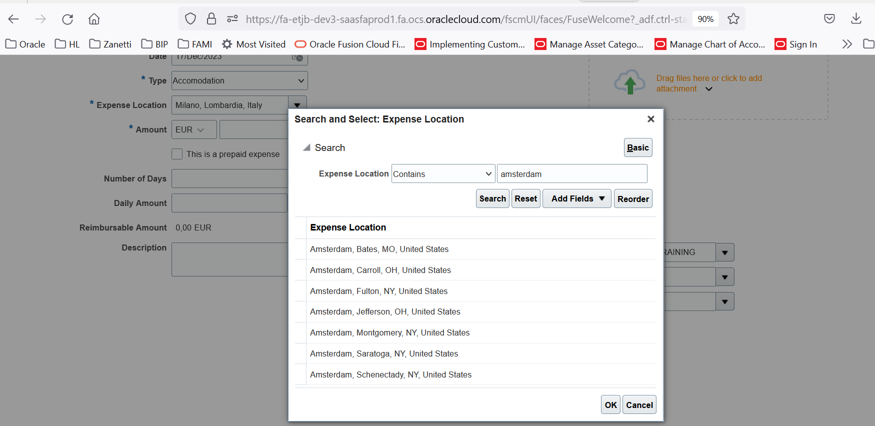 Expense Location not showing all the cities — Cloud Customer Connect
