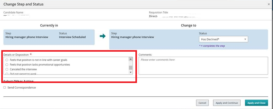 candidate selection workflow how can we add values to Details and Description in change step ...