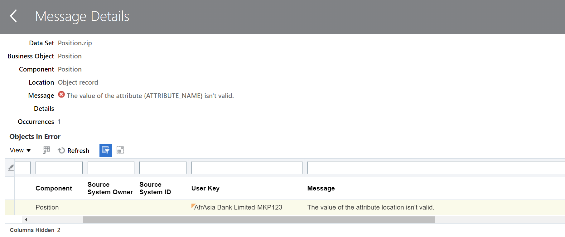 Error when uploading position via HDL — Cloud Customer Connect