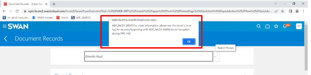 Core HR: Getting error message when searching for a person in document ...