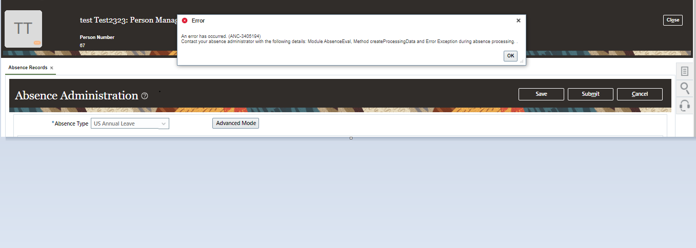 Add Absence Error when submitting as an Employee & HR — Cloud Customer ...