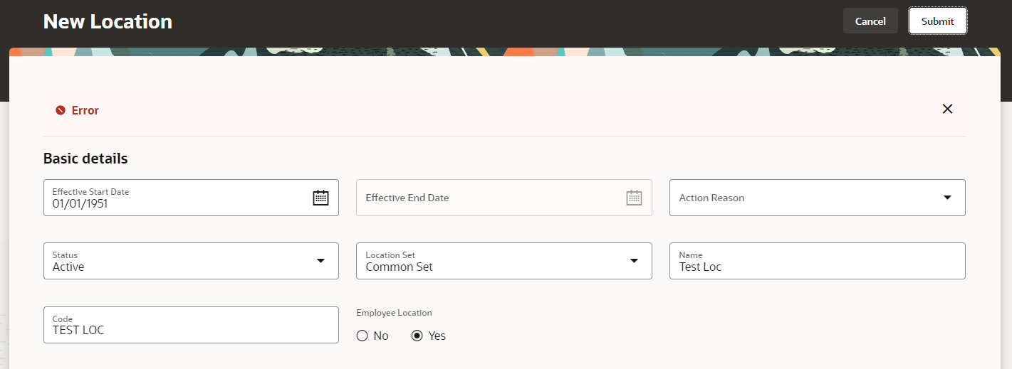 Redwood Error While Creating Location With No Message — Cloud Customer Connect