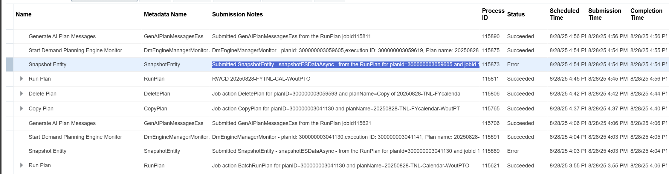 DM SnapshotEntity ORA-01795: maximum number of expressions in a list is 1000 — Cloud Customer ...