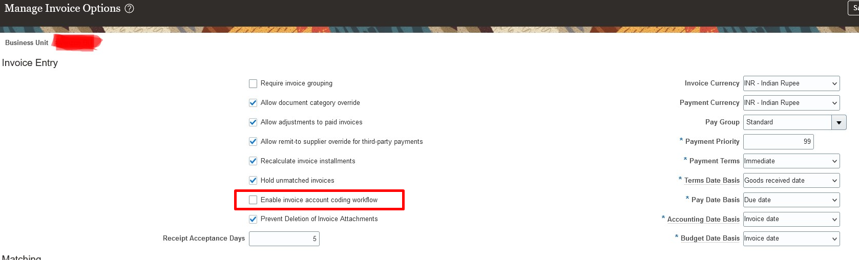 Table Details Which Holds Enable Invoice Account Coding Workflow Flag — Cloud Customer Connect