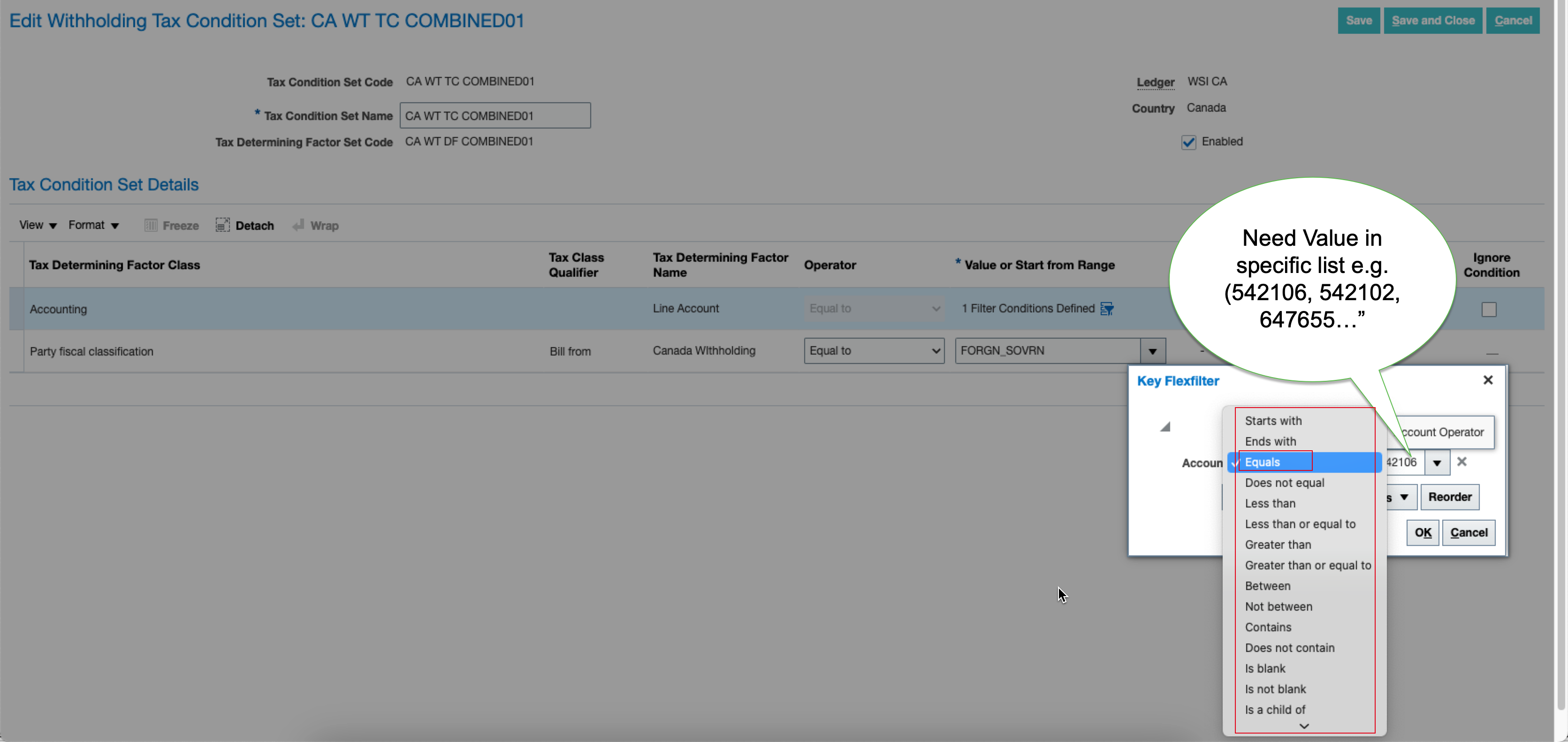 How to set tax condition with natural accounts for list of specific ...