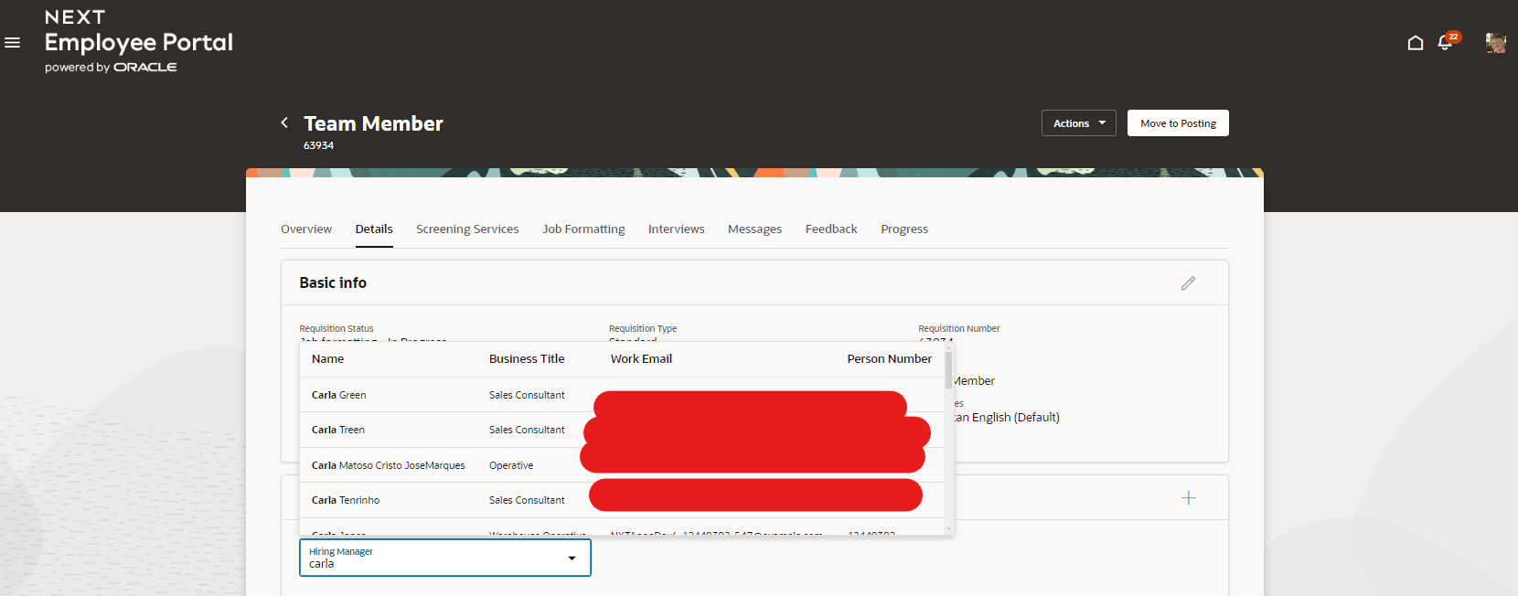 Hide Hiring Team Email Address On Redwood Requisition Details Page — Cloud Customer Connect