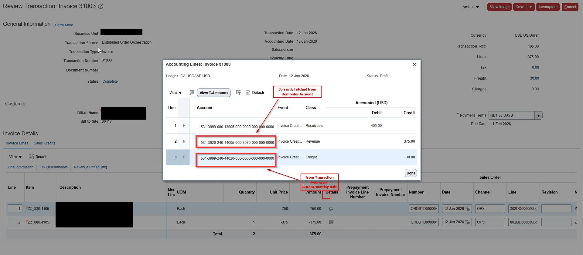 Derive Receivables Freight line segment values based on Item Sales ...