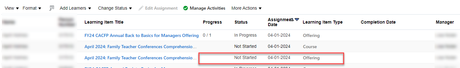 Why is the offering's progress field BLANK for some learners? — Cloud Customer Connect
