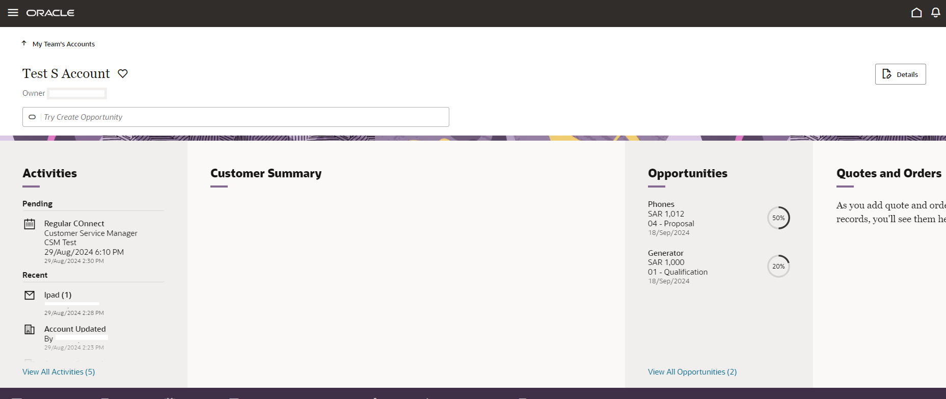 Blank Customer Summary panel on Redwood Account page — Cloud Customer ...