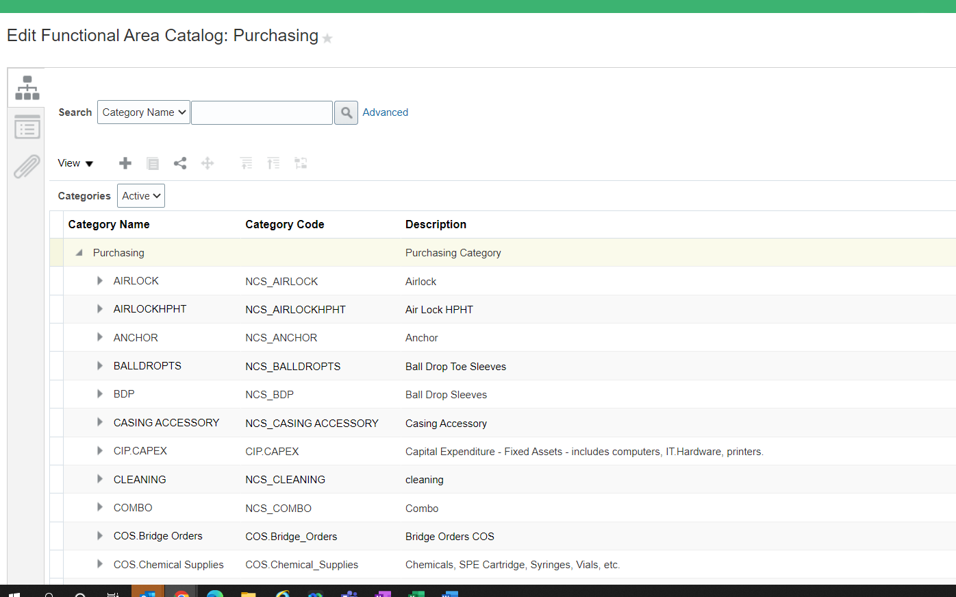 How can I download list of categories in Setup and Maintenance > Manage ...