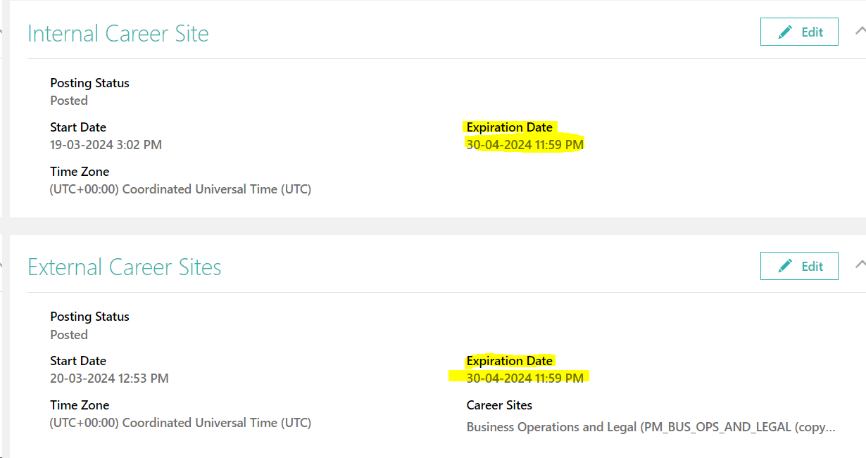 Requisition expiry date displays different time on the external ...