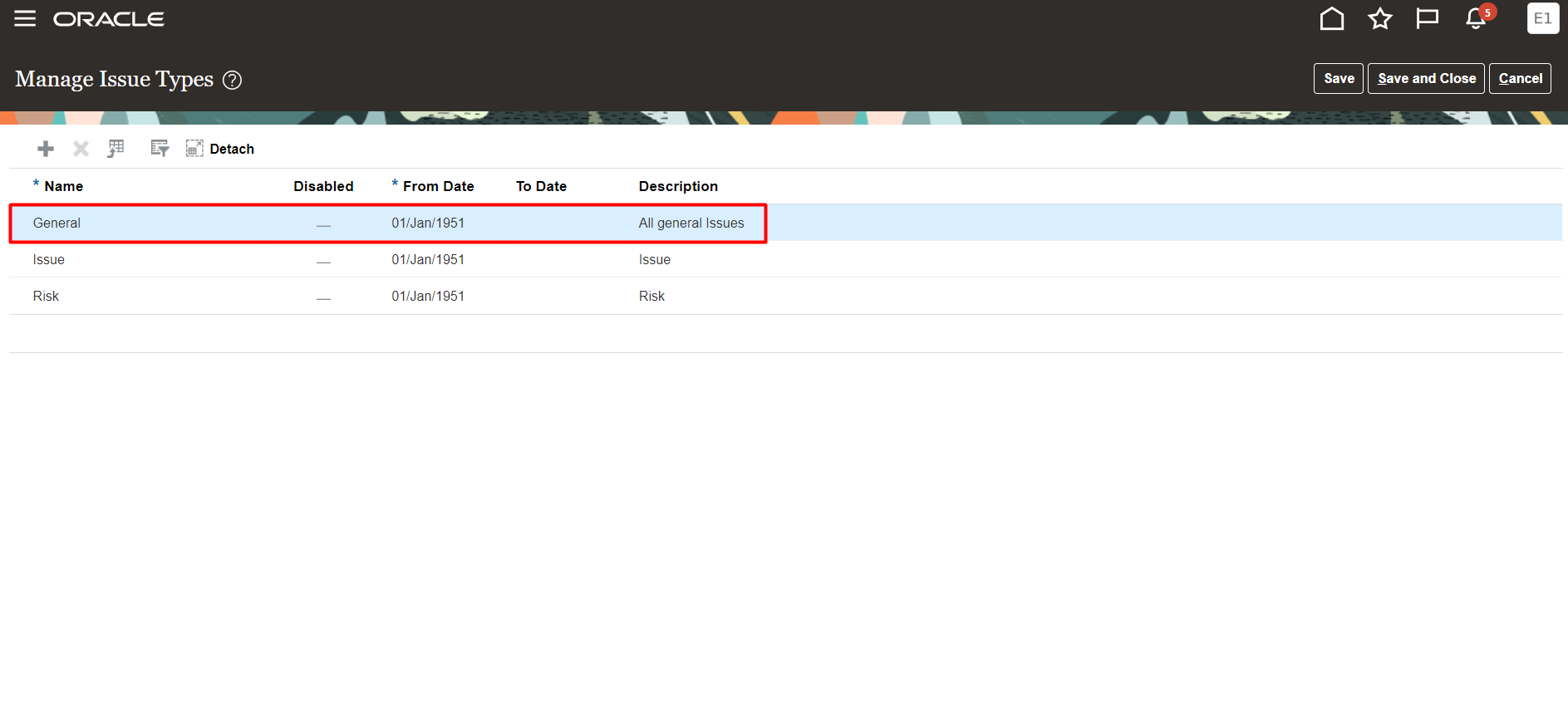 Disable (Set an End Date to) the type “General” from Manage Issue Types. — Cloud Customer Connect