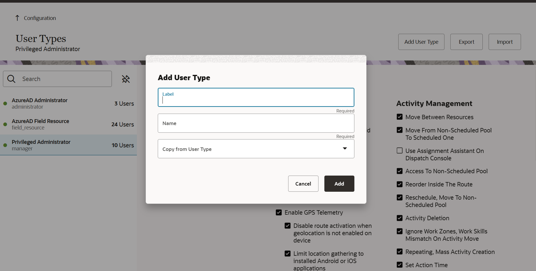Screen configuration is shared with User Types — Cloud Customer Connect