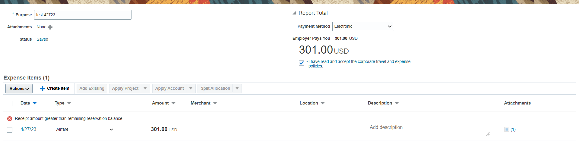 How to setup a tolerance when the expense report amount is greater than spend authorization ...