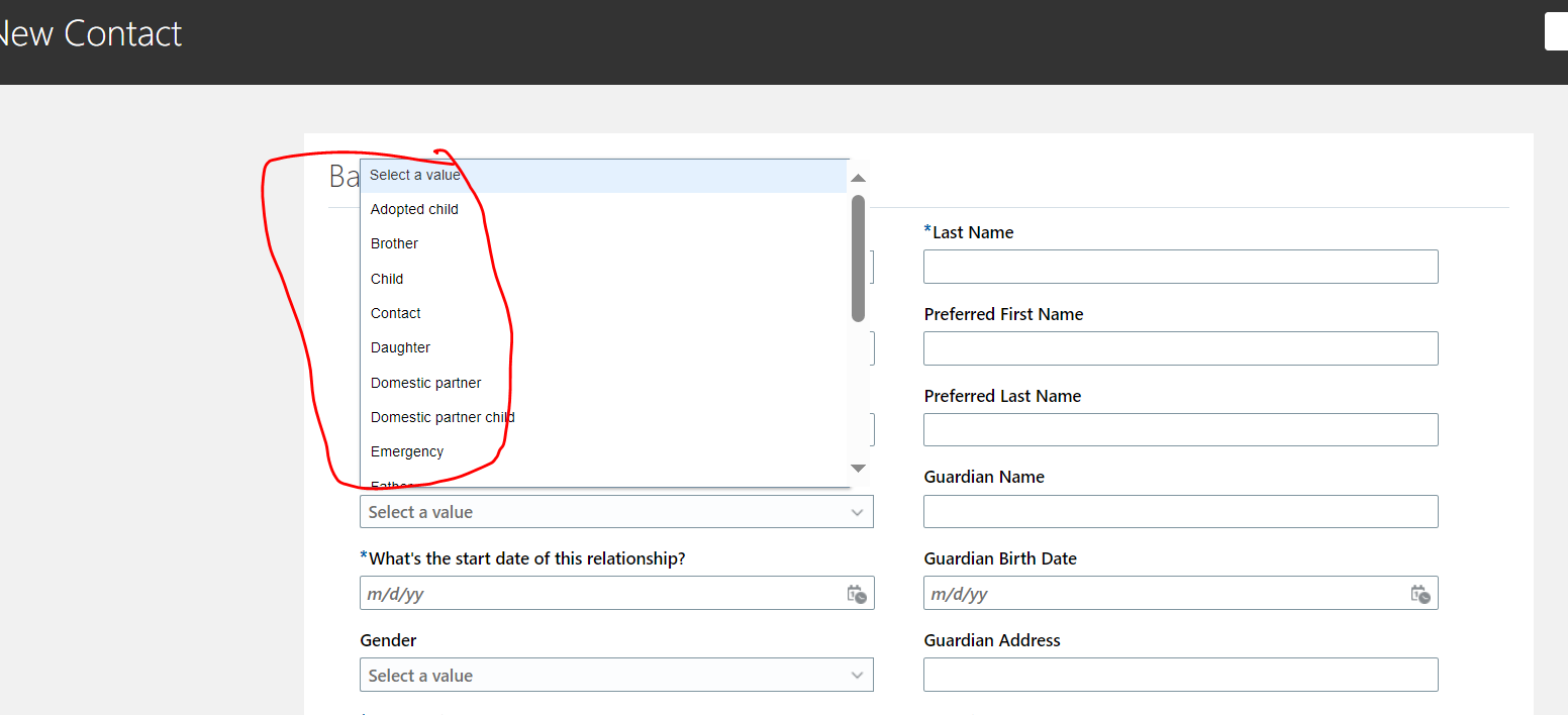 Family Emergency Contacts , adding DFF — Cloud Customer Connect