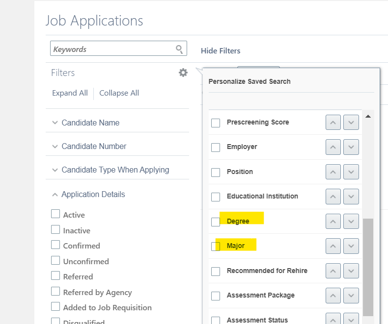 Can the filters in the Personalize Saved Search in Job Application be re-name? — Cloud Customer ...