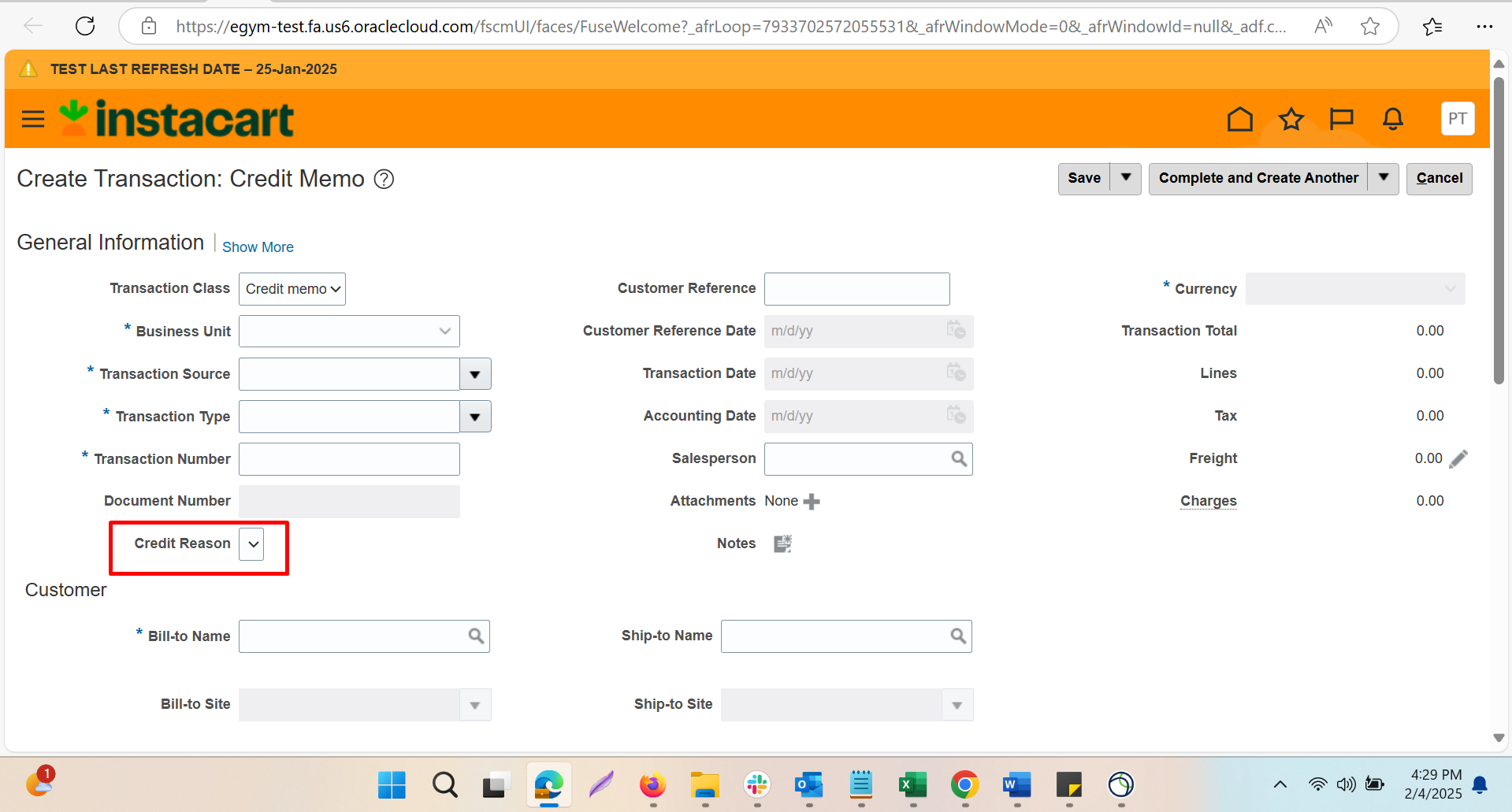how to hide or remove Credit Reason field from Credit transaction header page — Cloud Customer ...