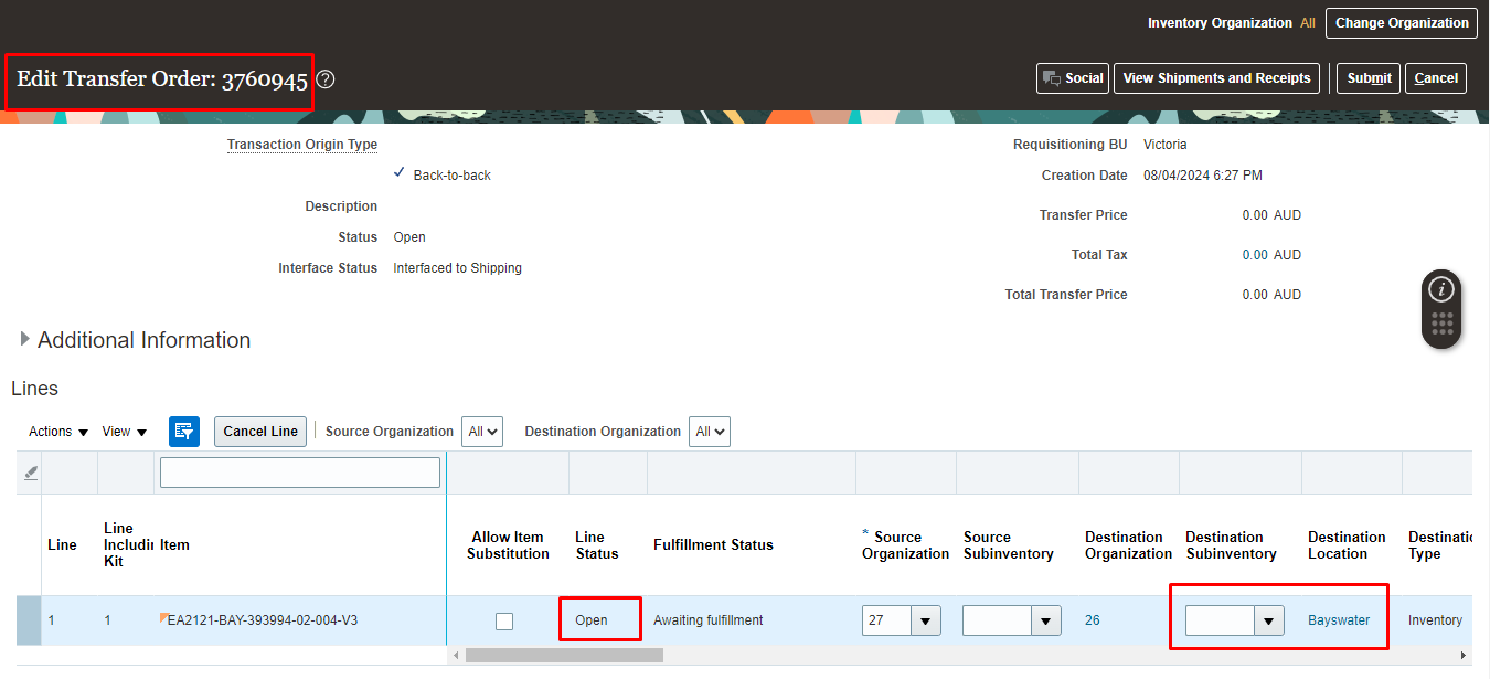 How to default destination Subinventory on the transfer order generated ...