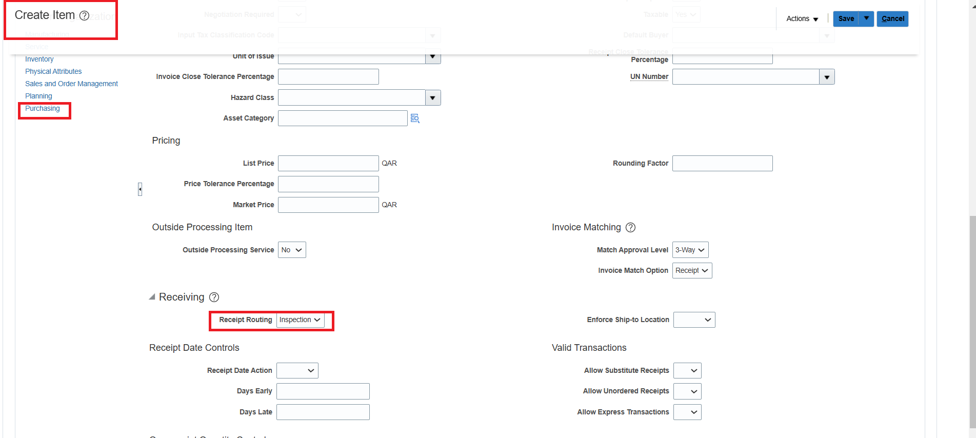 How to disable one of the seeded LOV values for Receipt Routing Field while item creation ...