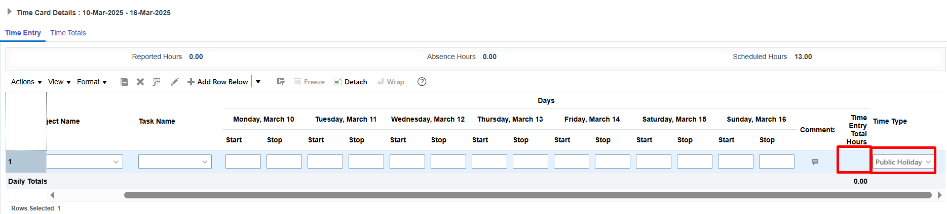 Unable To Add Public Holiday In Timecard — Cloud Customer Connect