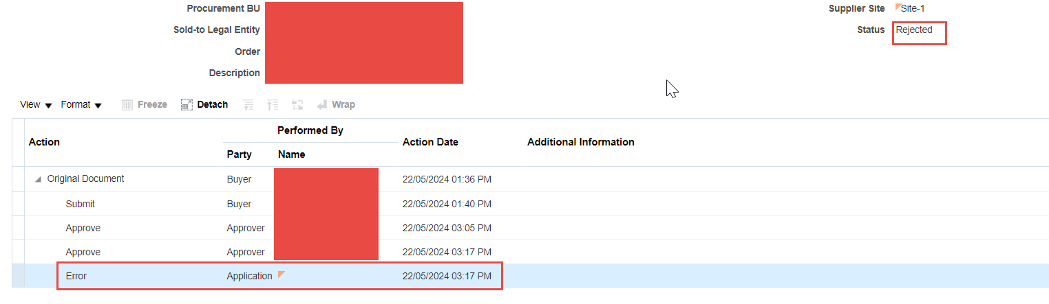 PO getting rejected after all approvals — Cloud Customer Connect