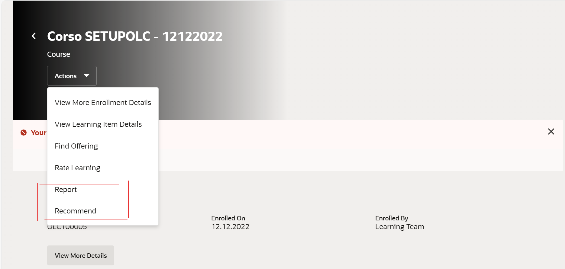 Redwood Learning Hide Actions For Learner And Manager — Cloud Customer Connect