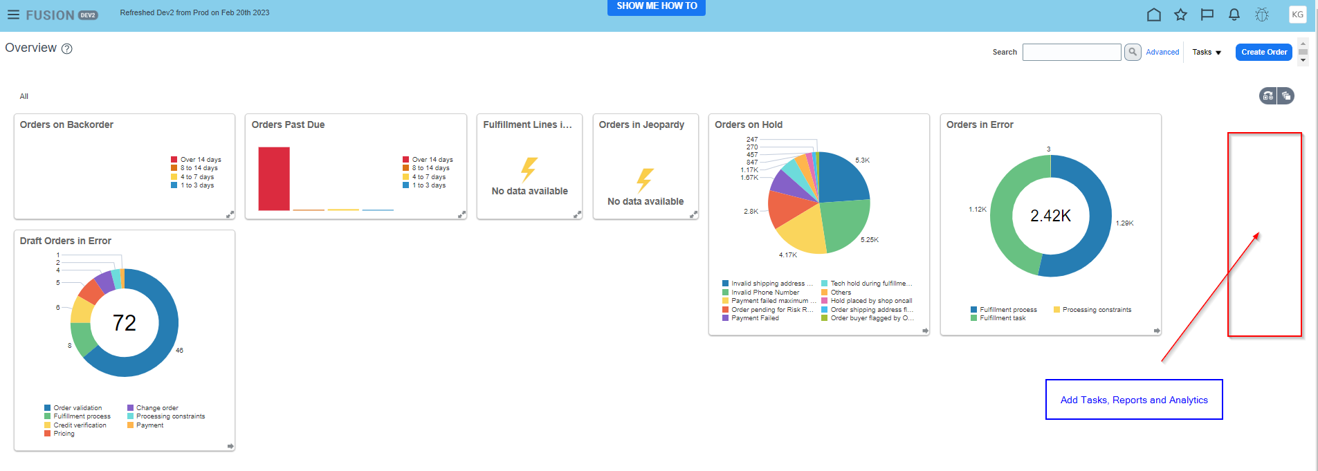 How do we add Tasks, Reports and Analytics Panel to the Order ...
