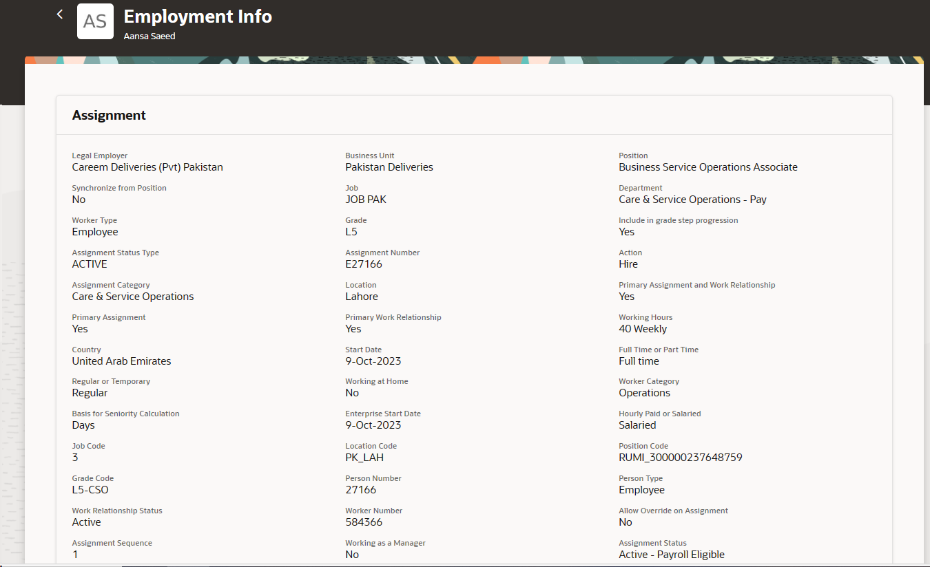 Can We Hide Fields From Employment Info Assignment Redwood Page — Cloud Customer Connect
