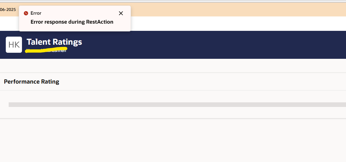 Error in talent rating — Cloud Customer Connect