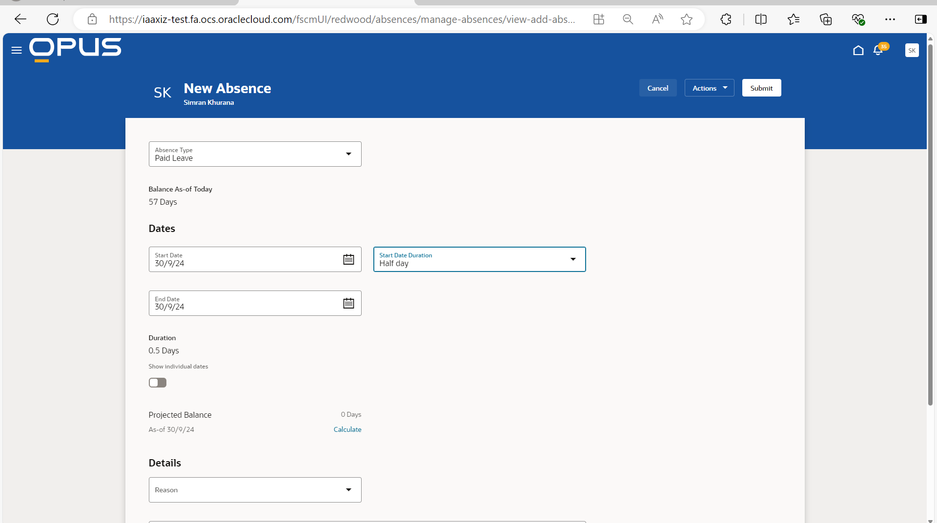 Absence once submitted shows status as awaiting approval and then ...