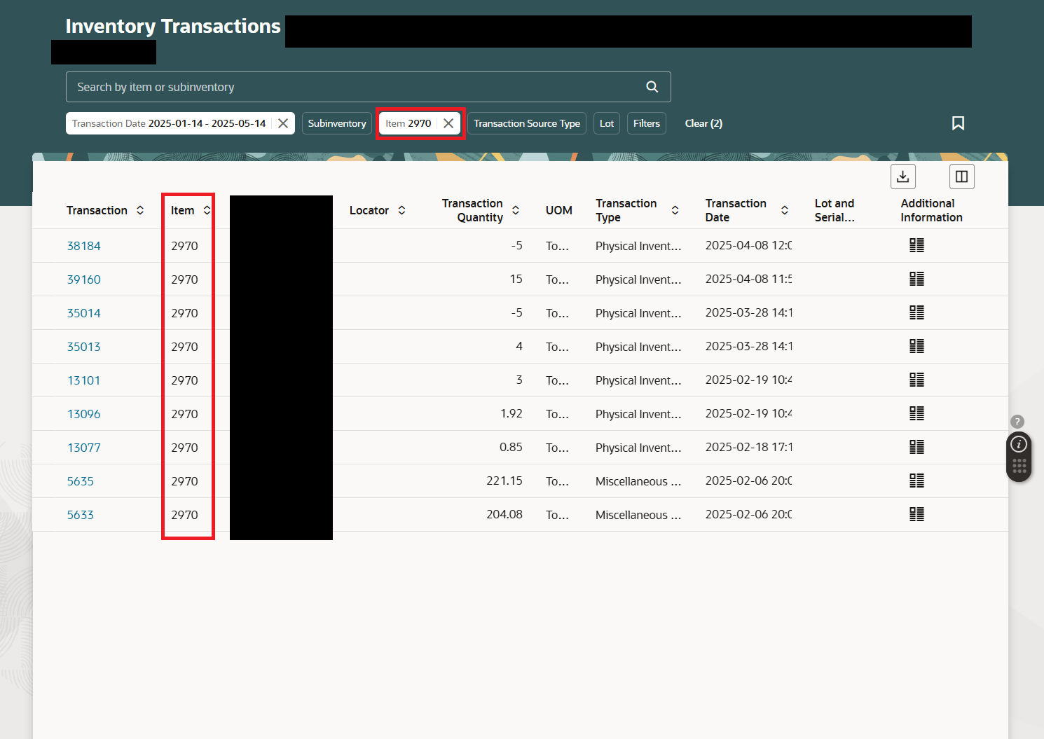 Redwood Inventory Transactions: Searching by item description — Cloud Customer Connect