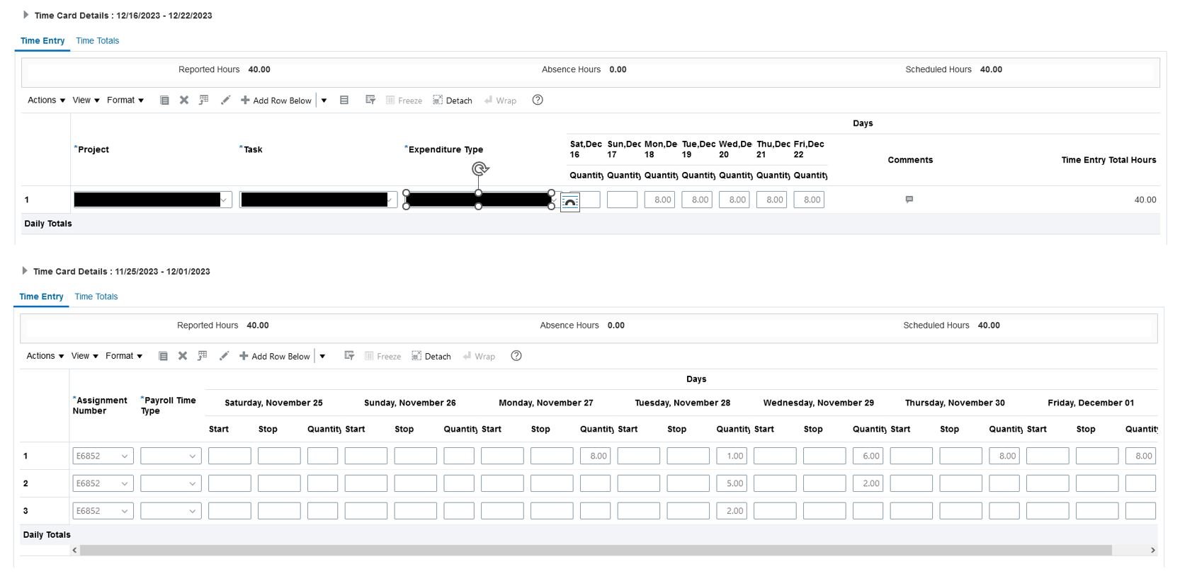 We Have Time Card Periods Where Projects Fields Are Missing When In Time Management — Cloud