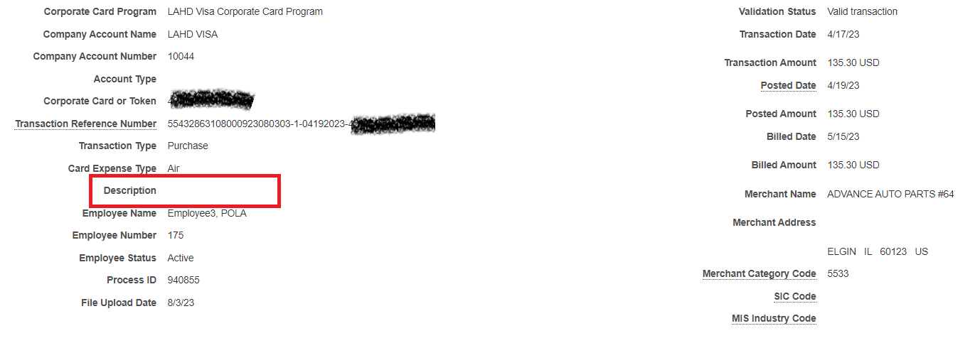What is the column and record type from a VISA VCF4 format to upload CC ...