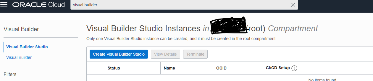 Visual Builder Studio - Not available — Cloud Customer Connect